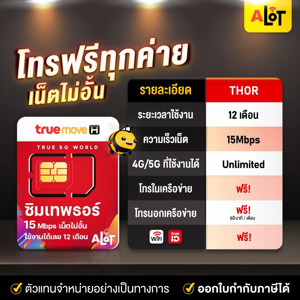 ซิมเทพธอร์ Thor เน็ต 15mbps ไม่อั้น ไม่ลดสปีด โทรฟรีนอกเครือข่าย 60 นาทีต่อเดือน โทรฟรีทรู ซิม ...